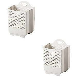 LUOZZY 2 Sets Portable Laundry Basket Collapsible Laundry Basket Wall Mount Folding Laundry Basket, White