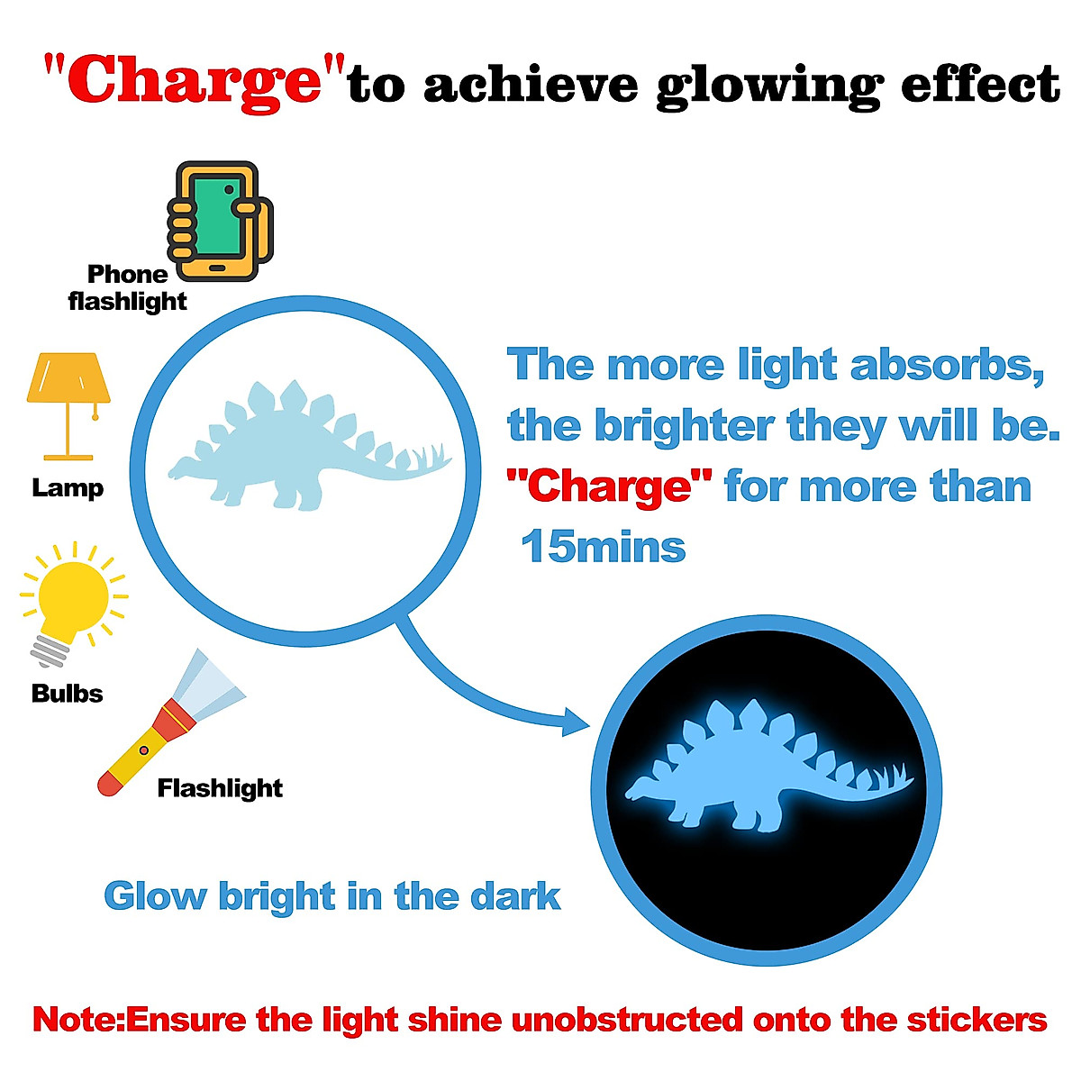 Dinosaur Wall Decals Stickers Glow in The Dark Dino Wall Decal Large Removable Vinyl Dinosaur Feet Wall Sticker for Boys Girls Kids Bedroom Playroom Nursery Wall Decor (Blue)