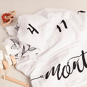 Organic Baby Monthly Milestone Blanket Boy or Girl - Months Blanket with Wood Frame and Newborn Announcement Disc - Growth Chart Milestone Blanket Neutral, 1-12 Month Milestones, 47”x47”