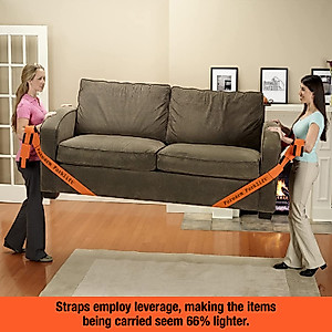 Forearm Forklift 2-Person Lifting and Moving Straps; Lift, Move and Carry Furniture, Appliances, Mattresses or Any Item up to 800 lbs. Safely and Easily Like a Pro, Orange