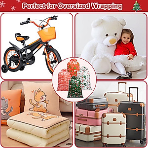HRX Package Extra Large Christmas Gift Bags 56x36 inch, 4pcs Jumbo Gift Bags for Presents, Heavy Duty Plastic Wrapping Xmas Sack for Huge Gifts