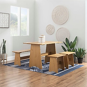 Linon Delk Pine Wood Small Backless Benches Set of 2 in Honey