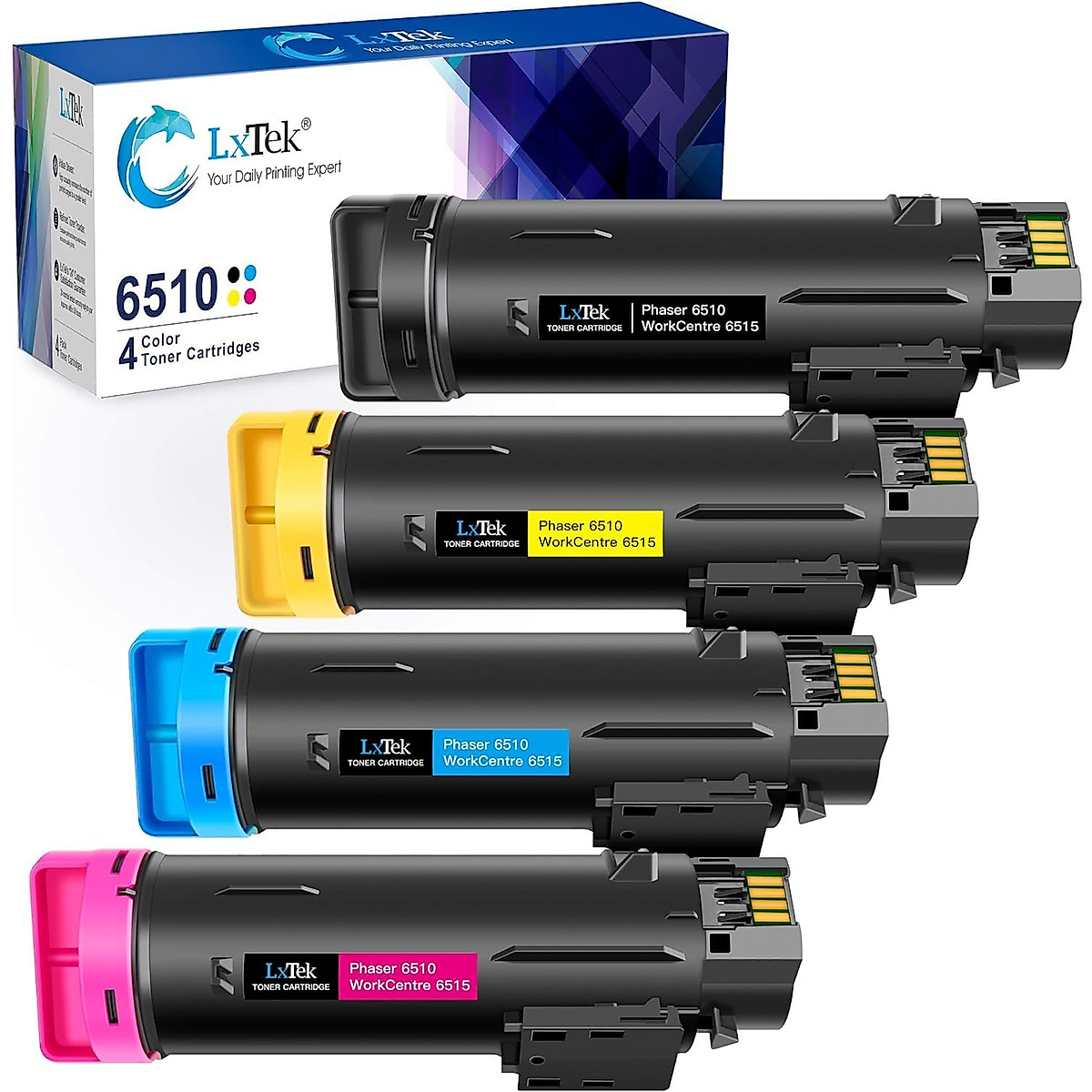 LxTek Compatible Toner Cartridge Replacement for Xerox Phaser 6510, WorkCentre 6515 High Yield (1 Black, 1 Cyan, 1 Magenta, 1 Yellow, 4-Pack)