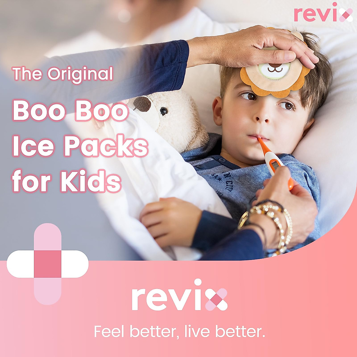 REVIX Boo Boo Ice Pack for Kids with Cloth Covers, Kid Ice Wraps Reusable for Toddler Discomfort, Ease Tiredness and Fatigue, Baby Gel Wrap with 4 Hot Cold Gel Packs Reusable