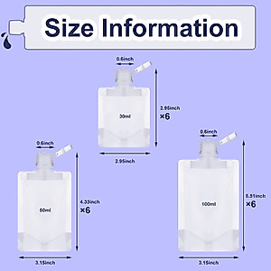 Outus 18 Pcs Travel Pouches for Toiletries Portable Travel Size Refillable Stand up Pouch Travel Fluid Makeup Packing Bag for Shampoo Conditioner Lotion Soap Liquids(30 ml, 50 ml, 100 ml)