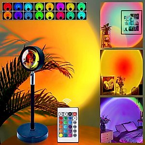 LATTO DE ROUE Sunset Lamp Projector -16 RGB Colors & 360° Rotation | Sunset Light for Photography/Party/Bedroom Decor | Sunset Projection Lamp - Rainbow Atmosphere Night Mood Light