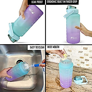 Mint Berry Half Gallon Water Bottle with Time Marker - 64 oz Water Bottle with Straw - Big Water Bottle - Large Water Bottle (Blue Purple Gradient)