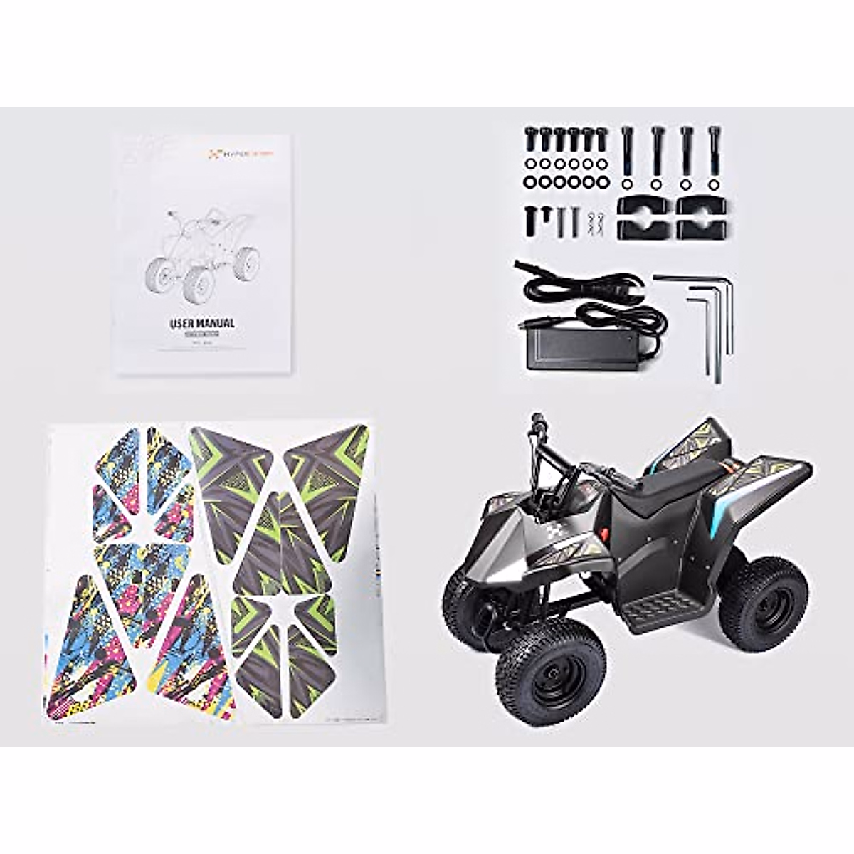 HYPER GOGO Electric Quad ATV for Kids,13" Tires Four-Wheeled Off-Road Vehicle,36V 350W Motor up to 10 Miles(White)