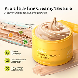 ZealSea Vitamin C American Kaolin Clay Mask with Turmeric, Pro Ultra-Fine Creamy Texture, Deep Pore Cleansing Even Skin Tone Brighten Control Oil Detoxify, 30% Aloe, Jojoba Oil, Shea Butter & Squalane
