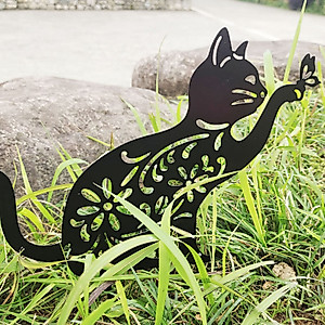 Haofy Cat Silhouette, 1 Piece of Lifelike Cat Yard Art Garden Metal Statue Decor, Hollow Decorative Stakes for Outdoor Farmhouse Pathway Lawn Decorations