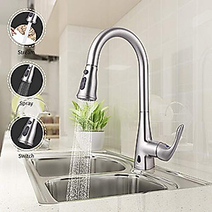 Touchless Kitchen Faucet, Himimi Brushed Nickel Kitchen Faucet with Pull Down Sprayer, Single Handle and Dual Sensors Smart Faucet for Kitchen Sink, Stainless Steel Kitchen Faucet, Anti-Fingerprint