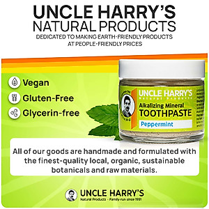 Uncle Harry's Peppermint Remineralizing Toothpaste | Natural Whitening Toothpaste Freshens Breath & Promotes Enamel | Vegan Fluoride Free Toothpaste