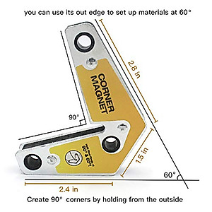Handook Welding Magnetic Holder Corner, 2 Pack Welding Magnet, Welding Accessories and Tools, 120°, 90° & 60° Angle Setting