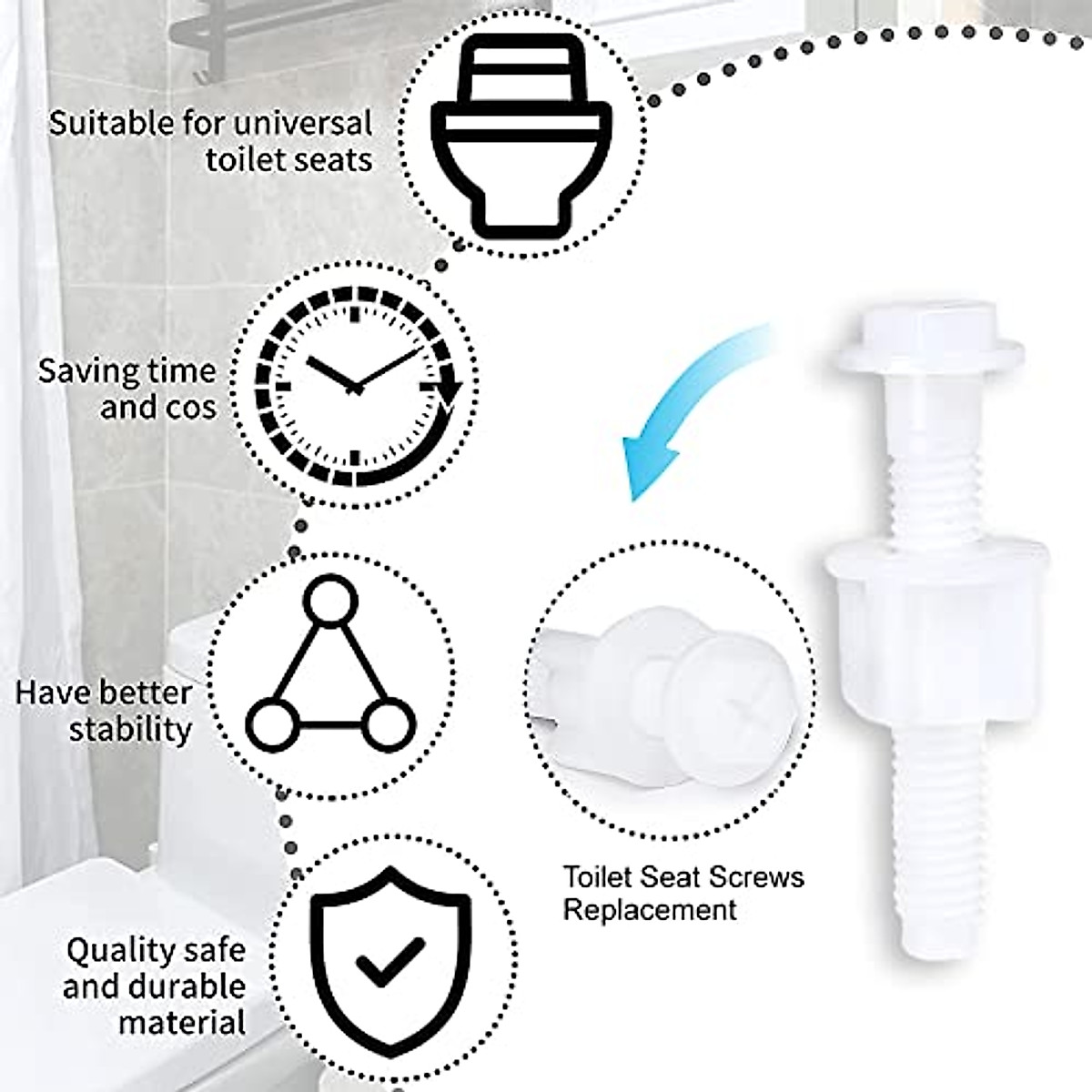 4pcs Universal White Plastic Toilet Seat Hinge Bolt Screw for Top Mount Toilet Seat Hinges