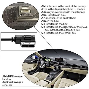 Car Audio Charging Adapter Cord Compatible with Apple iPhone 14 13 12 11 Xs Max XR X 8 7 6 for Audi A3/A4/A5/A6/A8/S4/S6/S8/TT, AMI MMI MDI Aux Interface Dongle for VW Tiguan CC Magotan