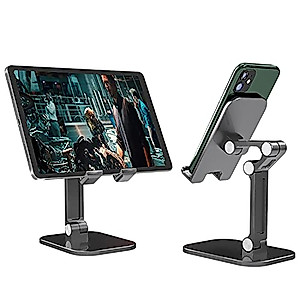 Cell Phone Stand for Desk, Adjustable Height and View Angle, Foldable Metal Cell Phone Holder for Android Phone 、iPhone and Tablet Like iPhone 13 Pro Xs Max Xr X Se 8 Ipad