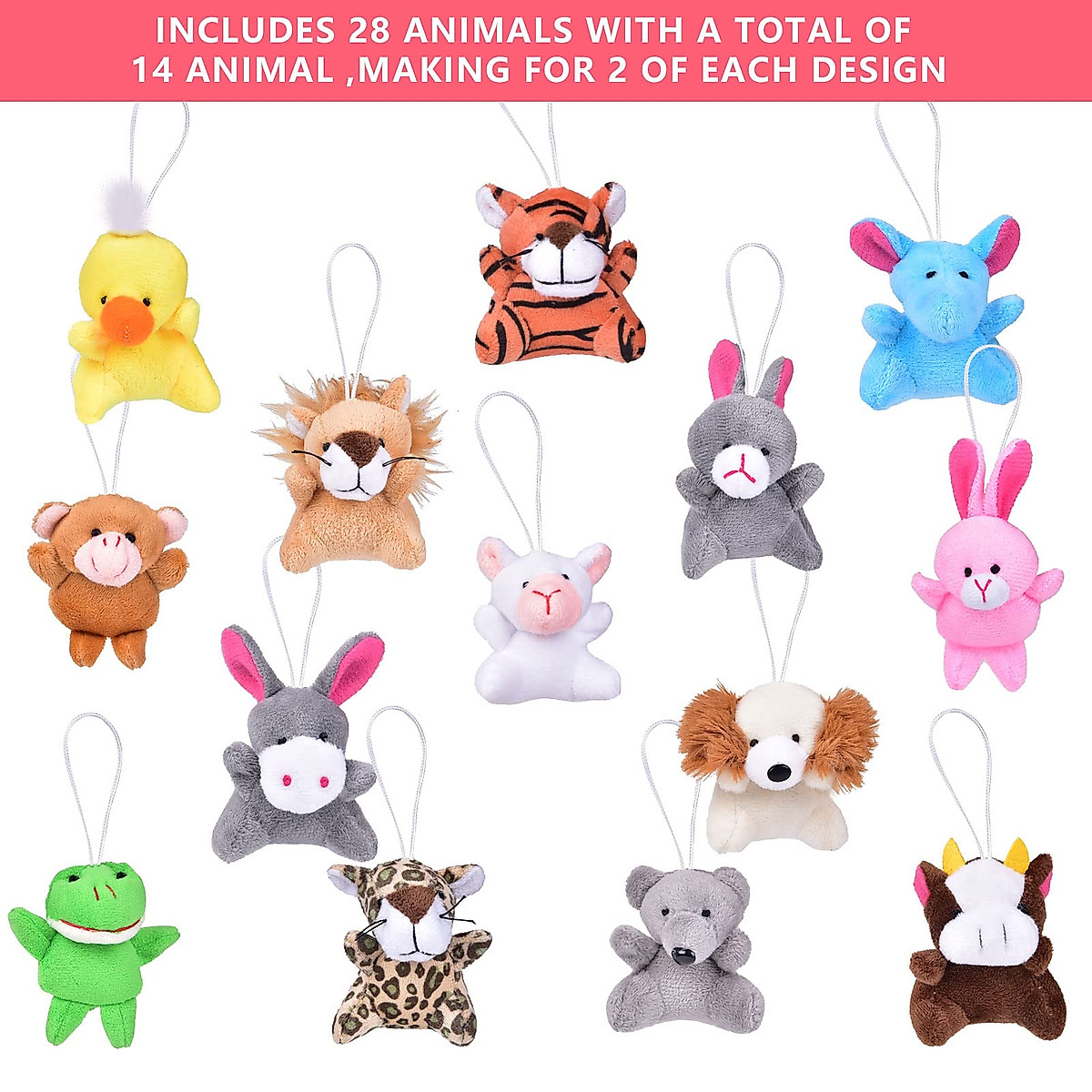FUN LITTLE TOYS 28 Packs Valentines Mini Plush Toy Set, Cute Stuffed Animal for Kids, Valentine Cards for Students, Classroom