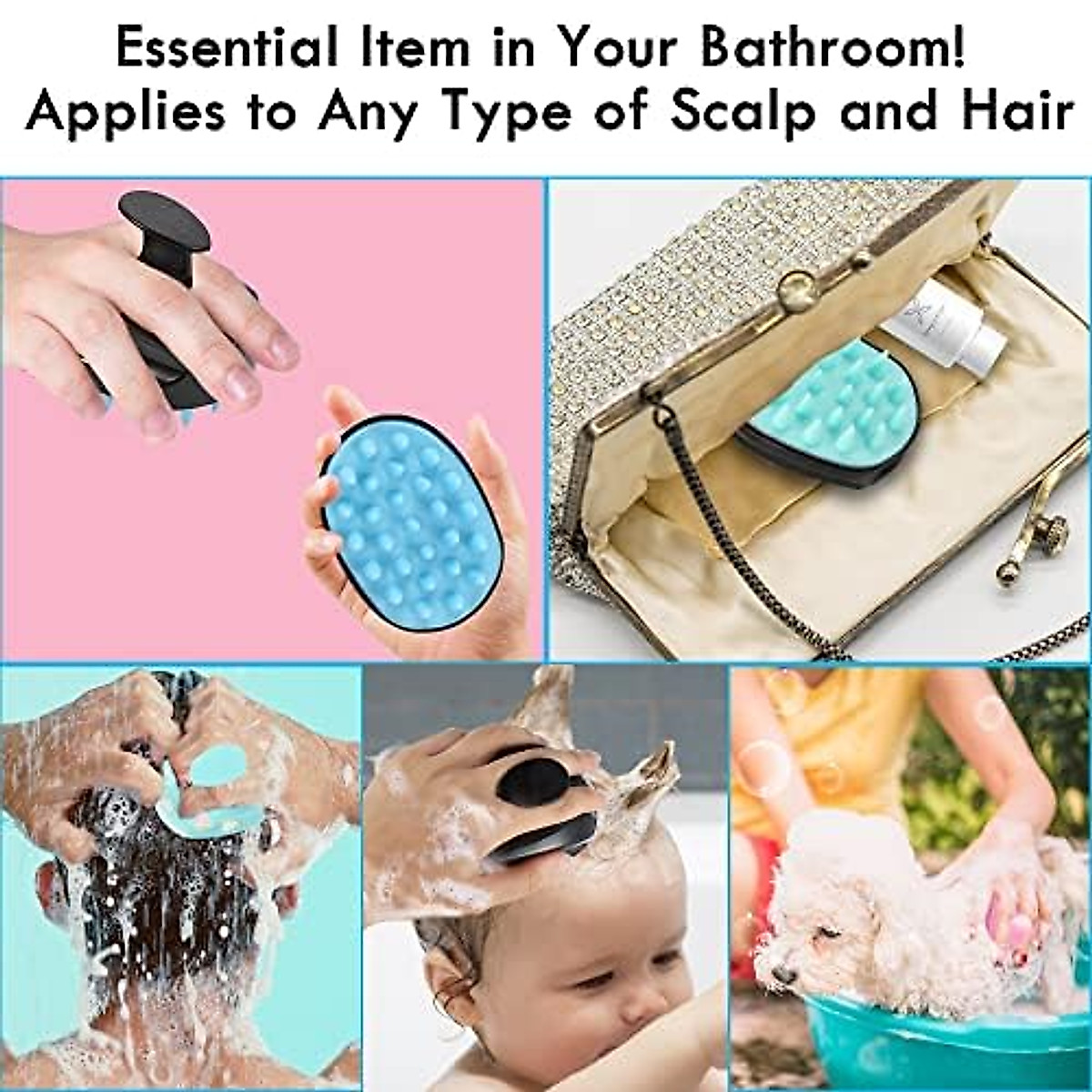 Sosoon Scalp Massager Shampoo Brush, Soft Silicone Hair Scalp Exfoliating Scrubber for Men Women Kids Hair Growth(Black and Dark Blue)