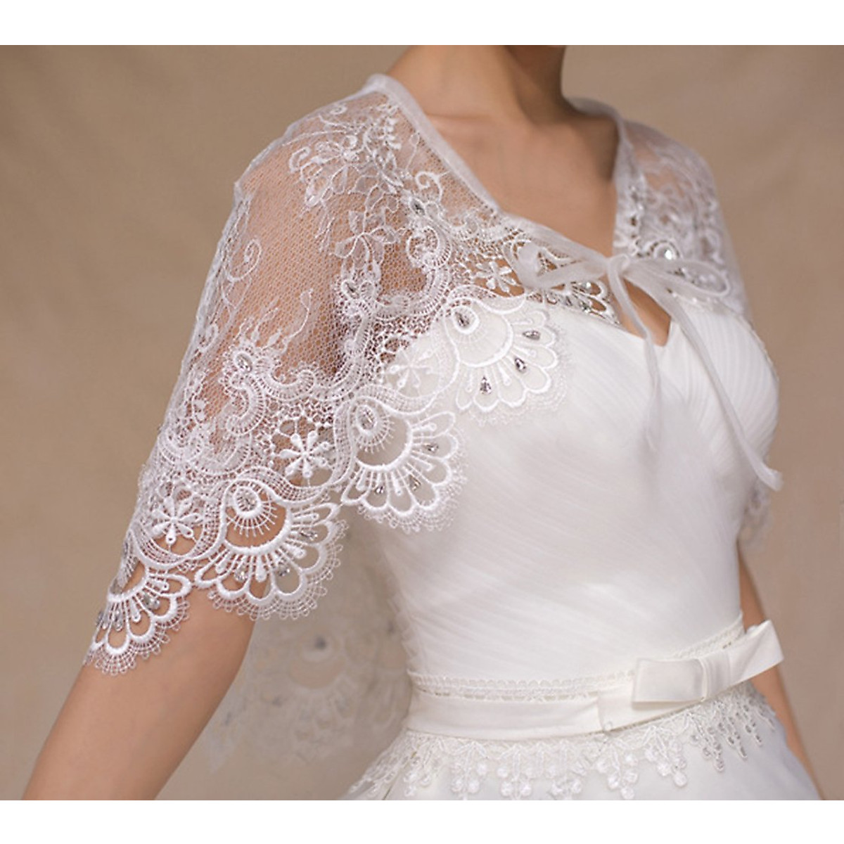 Vivivalue Lace Bride Cape Capelet Wrap Shrug Shawls Stole Boleros Rhinestone Wedding