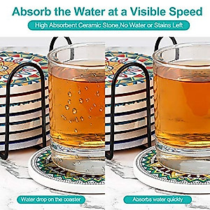 Coasters for Drinks,AODINI Set of 8 Absorbent Stone Coasters for Wooden Table, Mandala Ceramic Coasters with Cork Base, Gift for Housewarming Birthday and Family - Great Home and Dining Room Decor