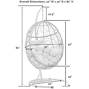 Crosley Furniture KO70230LB Cleo Indoor/Outdoor Wicker Hanging Egg Chair with Stand, Light Brown with Sand Cushions