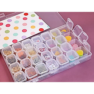 ONLYKXY 2 Pack 56 Slots Plastic Small Clear Storage Box 28 Compartments Organization Boxes with Cover for DIY Art Craft Nail Tip Drill Jewelry Earring Beads Fishing Tackle Empty Case Diamond Painting Storage Containers (White)