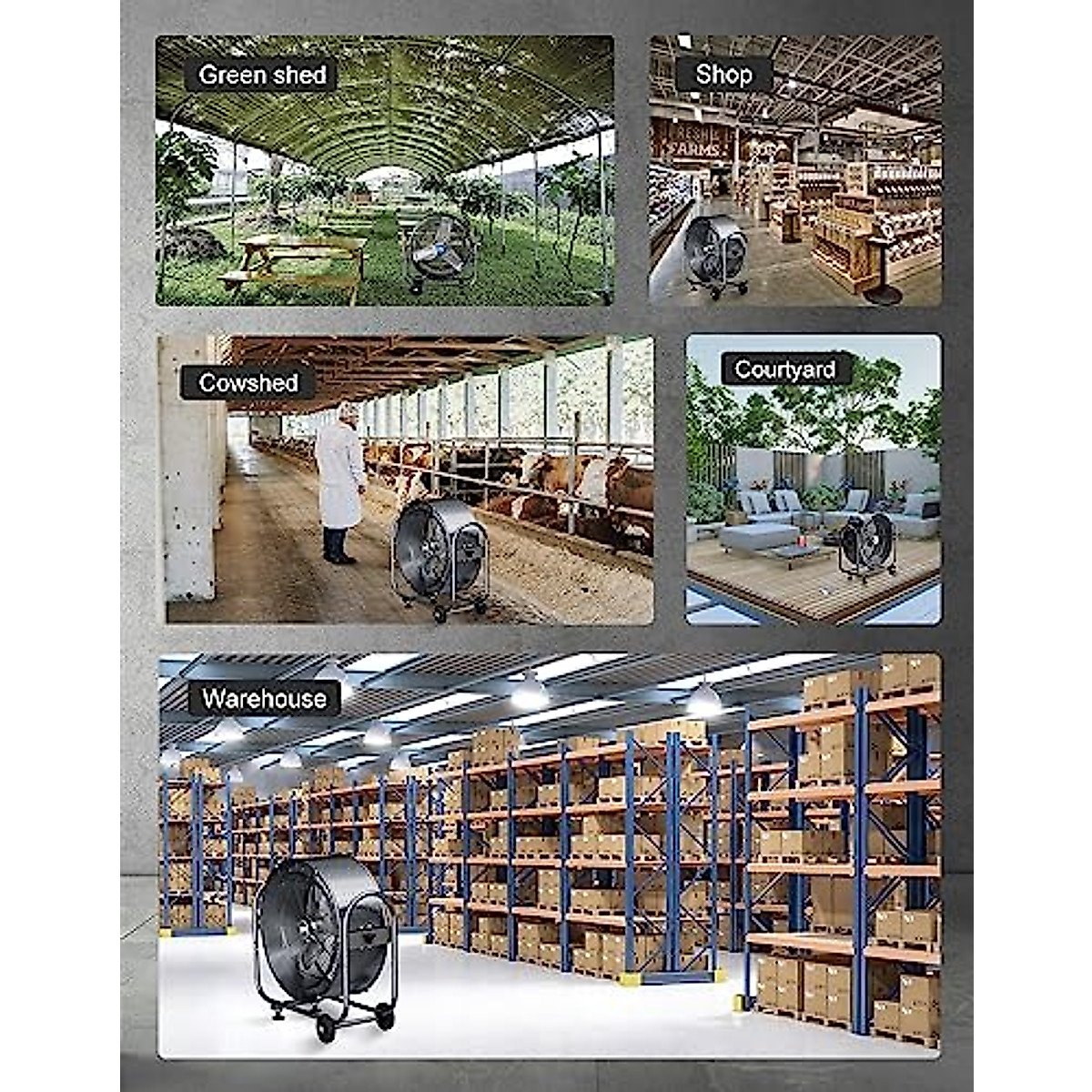 iLIVING ILG8M24-70EC BLDC High Velocity Floor Fan, 24-Inch, Gray