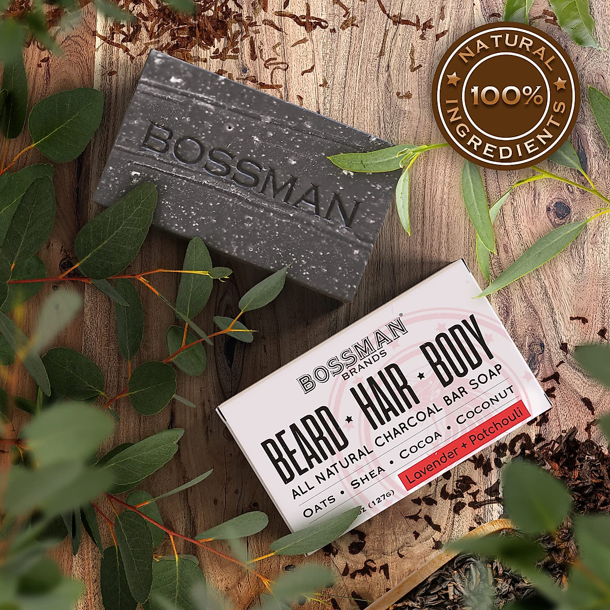 Bossman Men's Bar Soap 4 in 1 Beard Wash, Shampoo, Body Wash and Conditioner, 4 oz