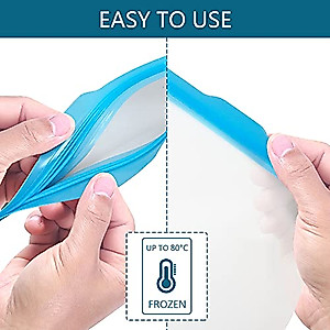 Dishwasher Safe Reusable Food Storage Silicone BPA-Free, 2 Reusable Gallon Freezer Bags, 2 Reusable Sandwich Bags, 4 Reusable Food Storage Bags, 4 Reusable Snack BagsTriple Zip Closures 100% Leakproof (12PCS)