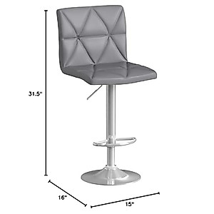Leader Accessories Bar Stool, Hydraulic Square Back Diagonal Line Adjustable Bar Stools, Set of 2 (Light Grey)