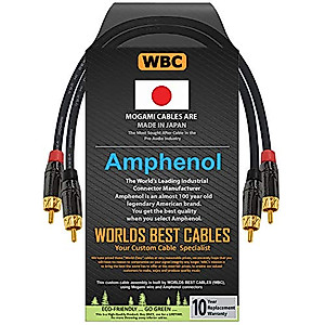 1 Foot – High-Definition Audio Interconnect Cable Pair CUSTOM MADE By WORLDS BEST CABLES – using Mogami 2964 wire and Amphenol ACPL Black Chrome Body, Gold Plated RCA Connectors