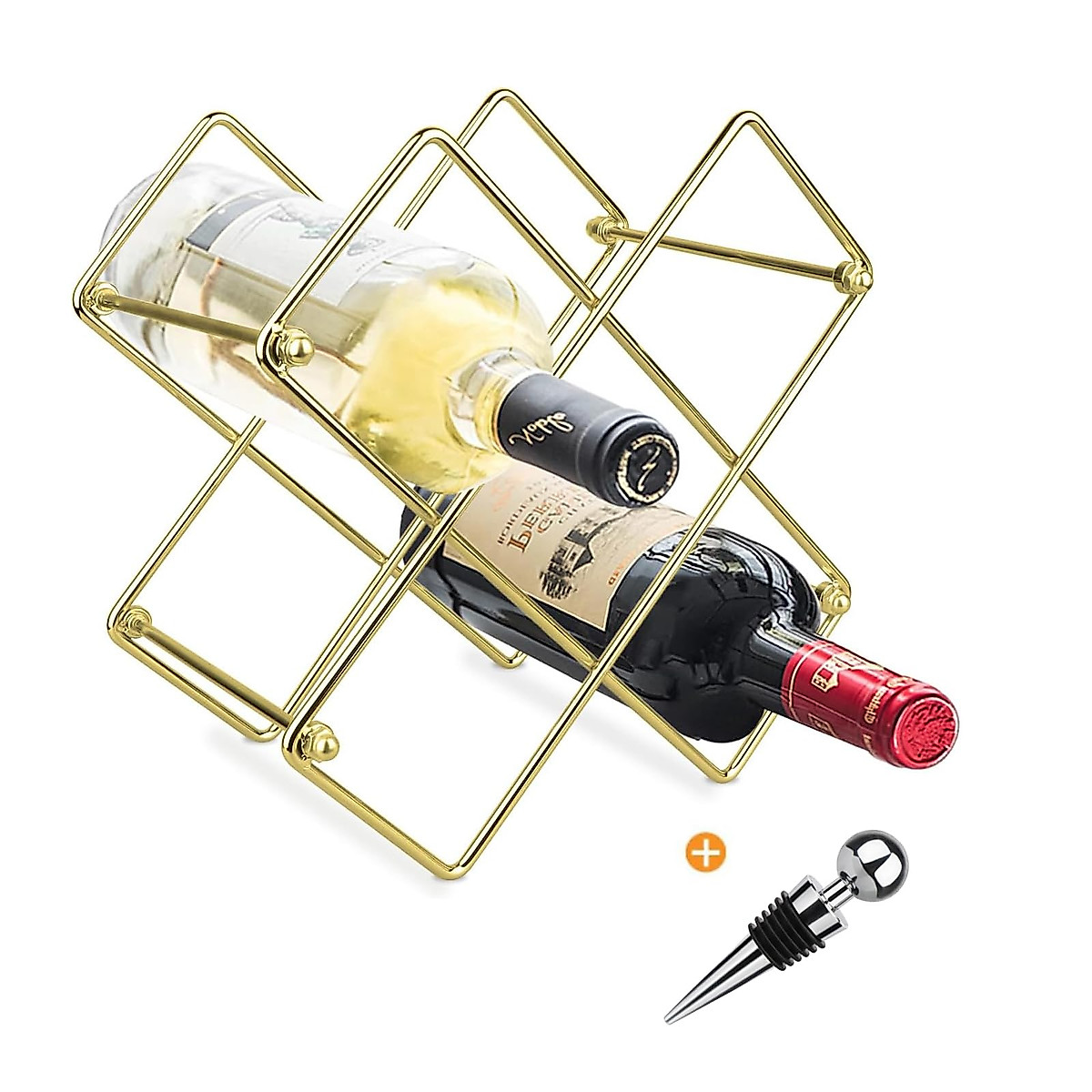 Yimerlen Tabletop Wine Rack, Geometric Countertop Wine Holder, Metal, Capacity - 6 Bottle (Gold)