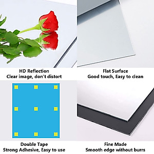 QEEYON 4Pcs Acrylic Mirror Sheets, 8"x12" Wall Mounted Mirror Tiles Self Adhesive Mirror Stickers Frameless Full Body Mirror Tiles for Wall Bedroom Bath Home Decor