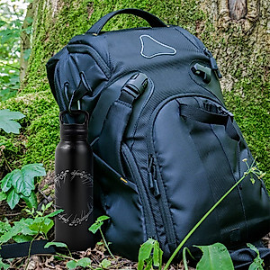 Lord of the Rings OFFICIAL Mordor Script 24 oz Insulated Canteen Water Bottle, Leak Resistant, Vacuum Insulated Stainless Steel with Loop Cap, Black