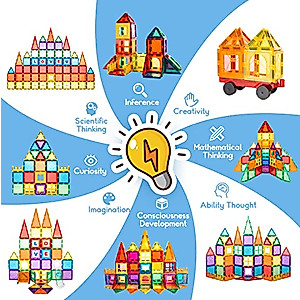 MagHub Magnetic Tiles 85 PCS Magnetic Blocks for Kids, 3D Magnetic Building Blocks, Magnetic Stacking Toys Construction Kit,STEM Toys Gift for Toddlers Children Boys Girls Ages 3 4 5 6 7 8+ Year Old