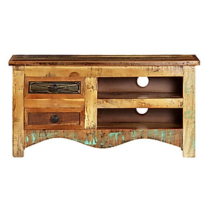 Rustic TV Stand Industrial Vintage Furniture Small Media Storage Cabinet Solid Wood Unit Antique Indian Sideboard Retro Side Low board 2 Drawers 1 Shelf Wooden Farmhouse Style Modern Large Living Room