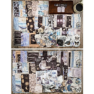 Knaid 200 Pieces Vintage Ephemera Bundle Junk Journal Kit Scrapbook Supplies Paper Sticker Material Pack for Art Journaling Bullet Journals Planners Collage Decoupage Crafter Gifts (Black & Blue)