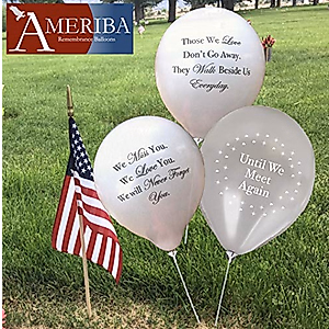 30PC Biodegradable Remembrance Balloons: White & Silver Personalizable Funeral Balloons for Balloon Releases & Sympathy Gifts | Created/Sold by AMERIBA, a USA company (Variety Pk White, Black Writing)