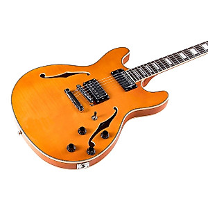 Monoprice 6 String Semi-Hollow-Body Electric Guitar, Right, Orange (610924)