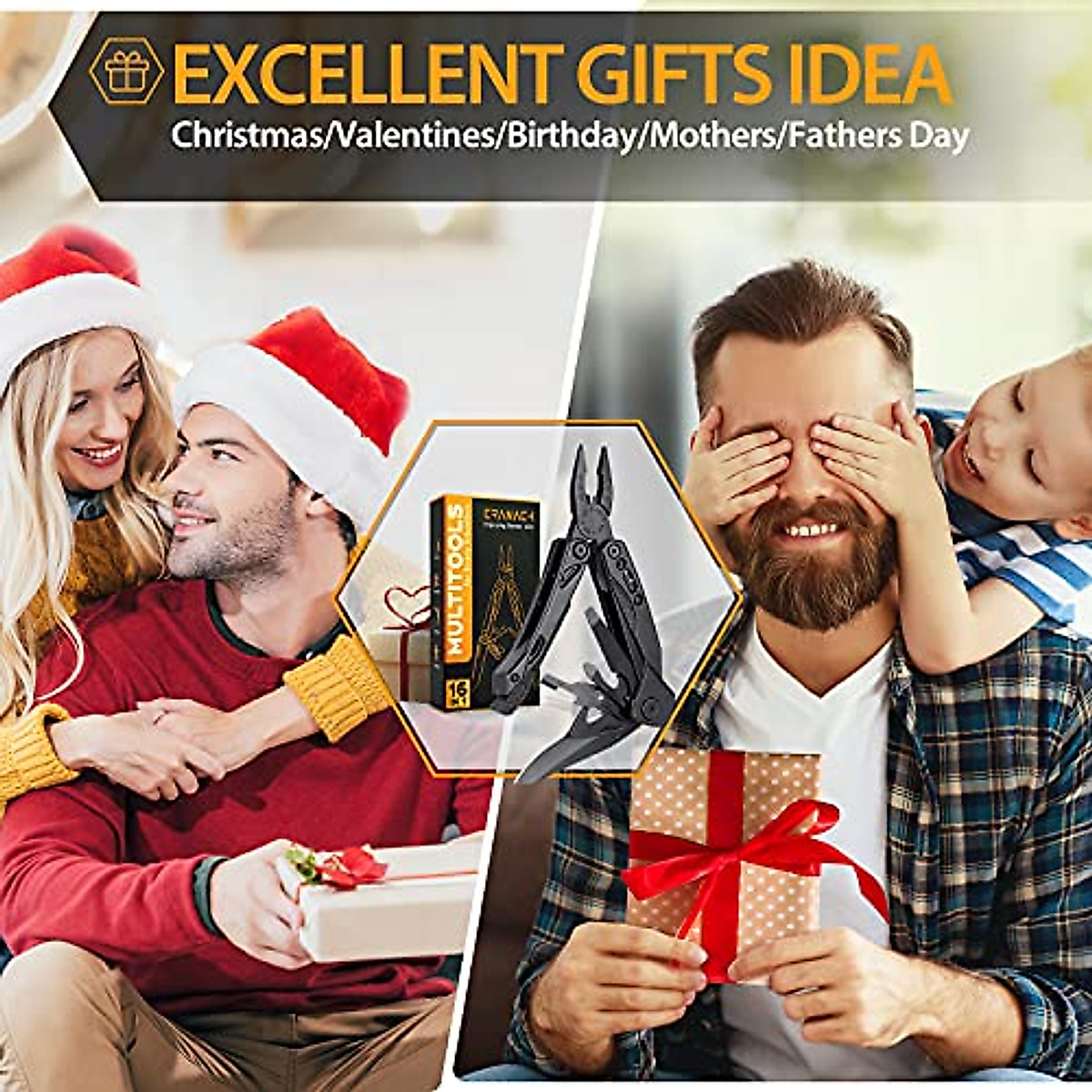 Father’s Day Gifts for Dad Men from Daughter Son, 16-in-1 Multitool Knife Plier Camping Accessories Pocket Multi Tools, Cool Gadgets Birthday for Him Husband Wife Who Have Everything Wants Nothing