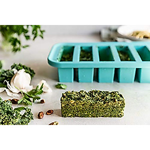 Souper Cubes 1/2-Cup Freezing Tray with lid, Aqua, makes 6 perfect 1/2 cup portions, freeze pesto, salsa, sauce, food
