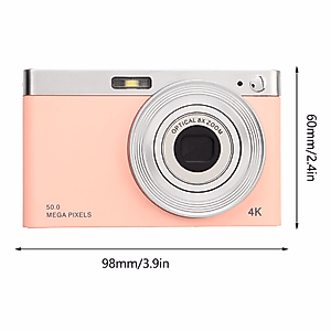 Compact Camera, 50MP Fill Light Portable Digital Camera, 2.88 Inch HD IPS Screen, 16X Zoom AntiShake for Travel (Pink)