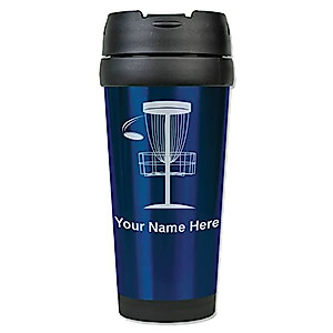 LaserGram 16oz Coffee Travel Mug, Disc Golf, Personalized Engraving Included (Dark Blue)