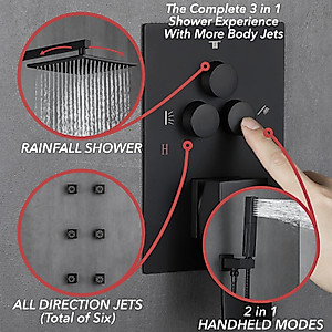 VANFOXLE Shower Faucet Set Matte Black Shower System,Push Button Diverter Shower Faucet with 2 in 1 Handheld,Wall Mount 10 Inch Shower Head with 6 PCS Dual Modes Body Jets(2 Inch)