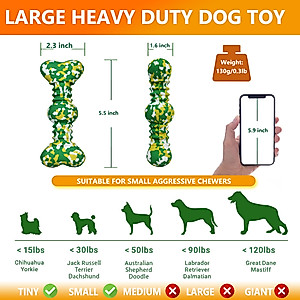GHOBROFY Dog Chew Toy for Aggressive Chewers Large Breed - Tough Durable Dog Toys for Medium/Large Dogs - Indestructible Natural Rubber Bone Toys for Teething,Green,S
