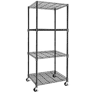 4-Shelf Adjustable,Heavy Duty Kitchen Shelf Organizer Rack,Kitchen Rack, Storage Shelving Unit on Wheel Casters,Steel Organizer Wire Rack, Metal Organizer Shelving Unit,Storage Shelf with Wheels