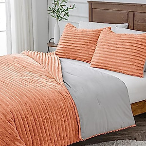 BEDELITE Fleece Queen Comforter Set -Super Soft & Warm Fluffy Coral Bedding, Luxury Fuzzy Heavy Bed Set for Winter with 2 Pillow Cases