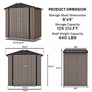 Patiowell 6x4 FT Outdoor Storage Shed, Garden Tool Storage Shed with Sloping Roof and Double Lockable Door, Outdoor Shed for Garden Backyard Patio Lawn, Brown