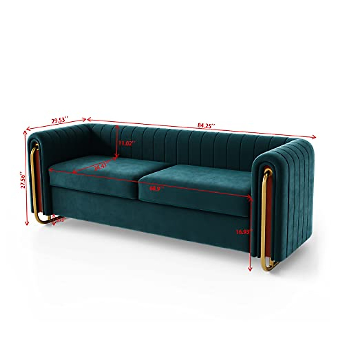 Dolonm Modern Velvet Sofa for Living Room, 84 Inches Long Upholstered Sofa Couch with High Armrest and Metal Legs Decor Furniture for Bedroom, Office (Green)