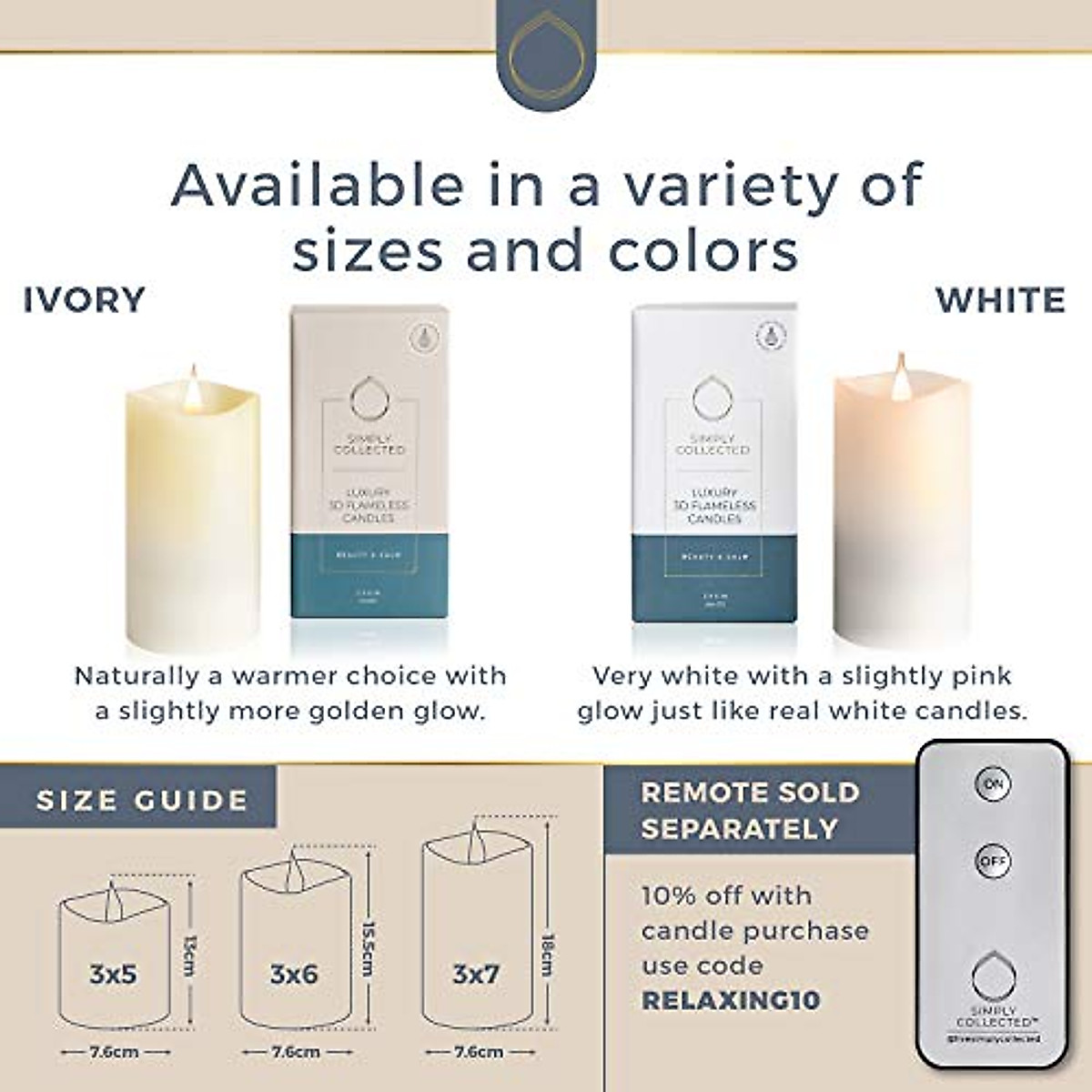 Simply Collected Flickering Flameless Candles Battery Operated with Timer, 800+ Hours Realistic 3D Moving Flame, Battery Candles, Electric LED Candle, Real Wax Pillar, Unscented | Ivory - 3x5 Inches